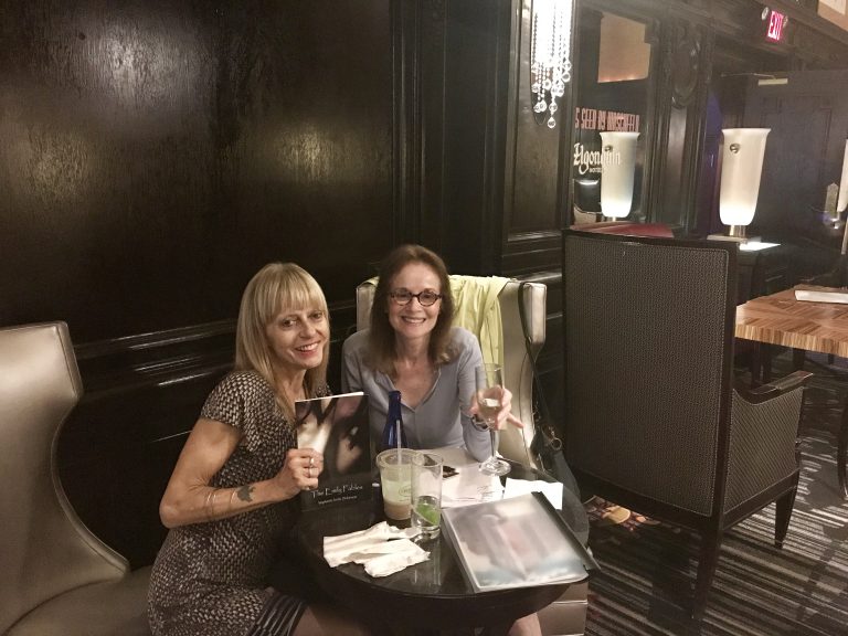 Susan Tepper and Stephanie Dickinson at a table in the Algonquin Hotel – The Woven Tale Press